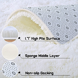 Lascpt Area Rugs for Living Room, Super Soft Fluffy Fuzzy Rug for Bedroom, Cream White Furry Shag Rug 6x9, Plush Carpet Home Decor for Girls Kids Dorm Room, Accent Indoor Non-Slip Baby Nursery Rug