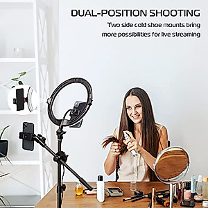 ULANZI Overhead 11" RGB Selfie Ring Light with Stand & Phone Holder, 68" Extendable Light Stand Kit w/ Overhead Arm, 3200k-6500K Dimmable Light for Video Recording, Live Streaming, Portrait & Makeup