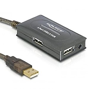 Delock 4ports HUB w/10meters Cable 82748, 480 Mbit/s, Black, 10, 82748 (82748, 480 Mbit/s, Black, 10 m, Windows 98/2000/XP/XP-64/Vista/Vista-64/7/7-64, Mac OS 10.5, OS 10.6, Linux)