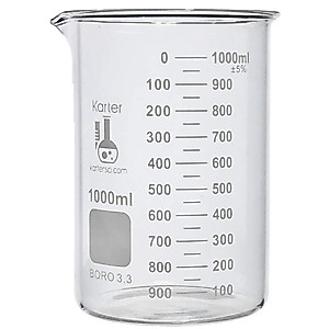 1000ml Griffin Borosilicate Glass Beaker - Low Form Graduated Measuring Beaker with Spout, Karter Scientific (Pack of 3)