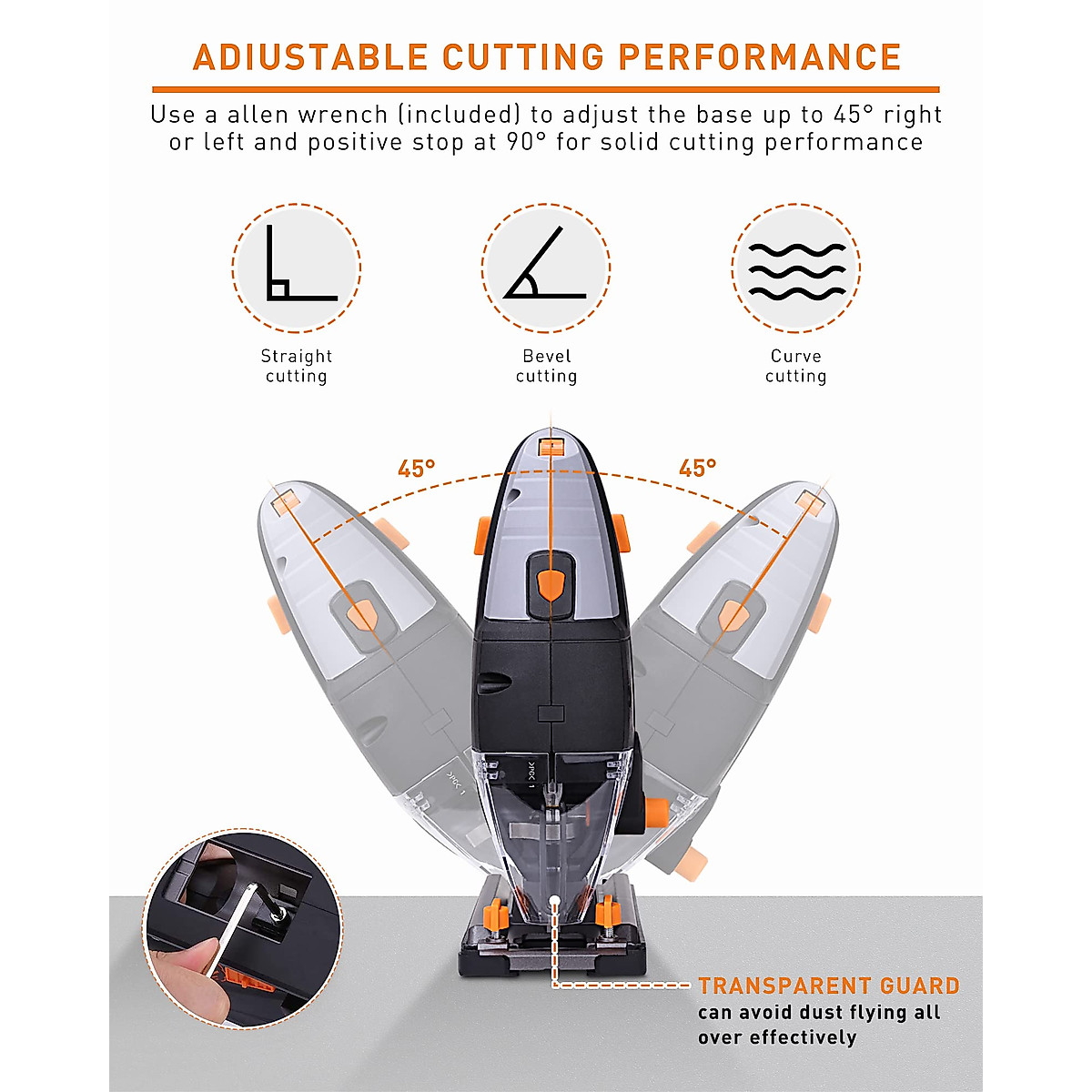 6.7 Amp 800W Jigsaw, ENGiNDOT (800-3000 SPM) Jig Saw with 6 Variable Speed, Laser & LED, 4 Orbital Sets, 6 Blades, 45° Bevel Cutting, Scale Ruler, Dust Blowing for Wood, Metal and Plastic Cutting