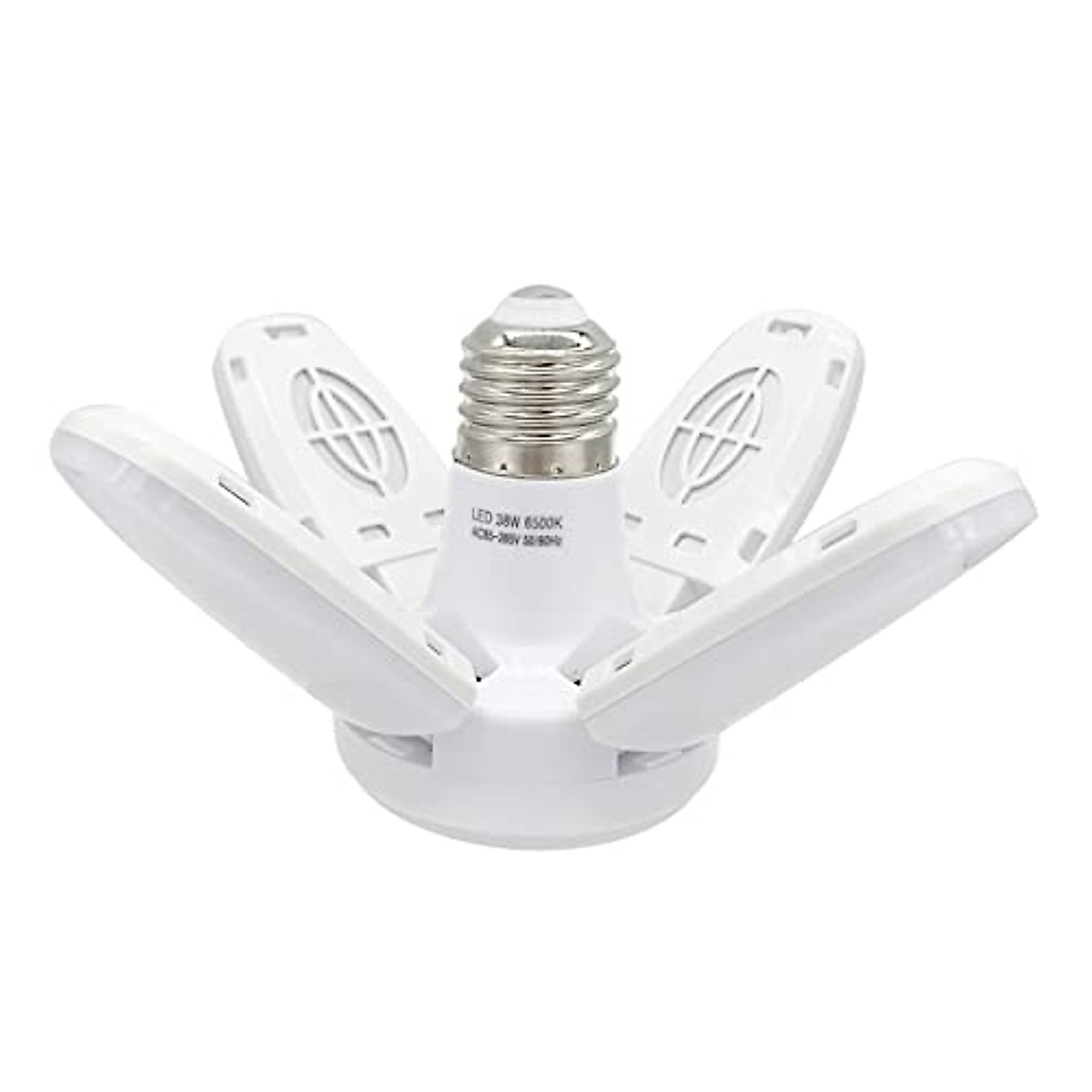LED Garage Lights- 38W 6000LM 6500K E27/E26 LED Garage Ceiling Lights with 4 Adjustable Panels for Garages, Workshop,Indoor, Outdoor, Workshop and Warehouse, Full Area