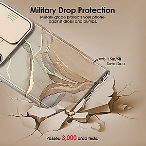 Chvelop Case for Samsung Galaxy S23 Ultra 5G with Slide Camera Cover, [Military Grade Drop Protection] Shockproof Protective Phone Case for Galaxy S23 Ultra 6.8 Inch-Brown/Golden