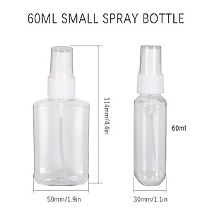 36 Pack 2oz Small Spray Bottles, Clear Empty Fine Mist Plastic Mini Travel Bottle, Refillable Empty Liquid Containers with 42 Labels