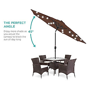 Best Choice Products 10ft Solar Powered Aluminum Polyester LED Lighted Patio Umbrella w/Tilt Adjustment and UV-Resistant Fabric - Brown