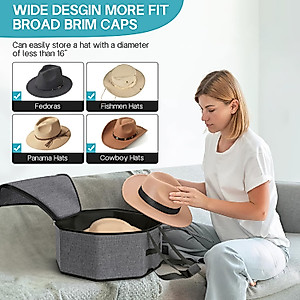 SLEEPING LAMB Hat Box for Travel and Storage, Collapsible Hat Case Cowboy Cap Hat Organizer for Closet with Handles Hat Boxes for Men and Women Storage Large Hat Bag Carrier with Cardbord, Grey