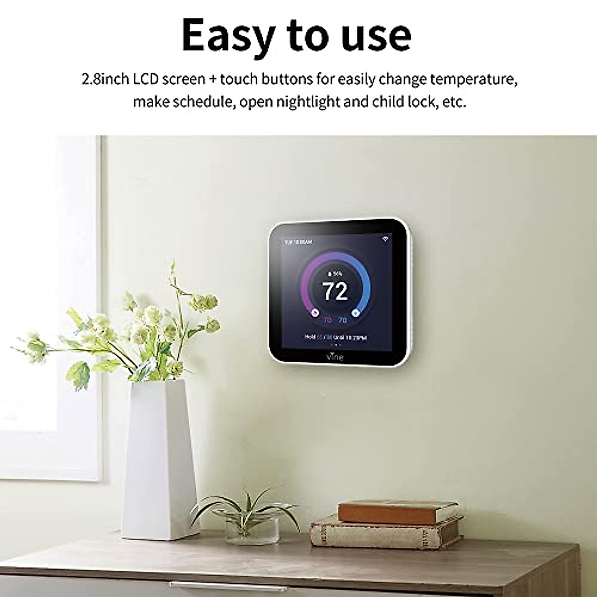 Vine 4 Inches Full Touch Screen TJ-560 Programmable Smart Wi-Fi Thermostat for Home with App Control, Energy Saving, Easy Installation, Compatible with Alexa and Google Assistant, White