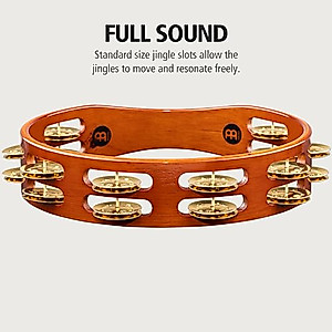 Meinl Percussion Traditional Wood Tambourine with Solid Brass Jingles, Double Row — NOT MADE in CHINA — for All Musicians, 2-YEAR WARRANTY (TA2B-AB)