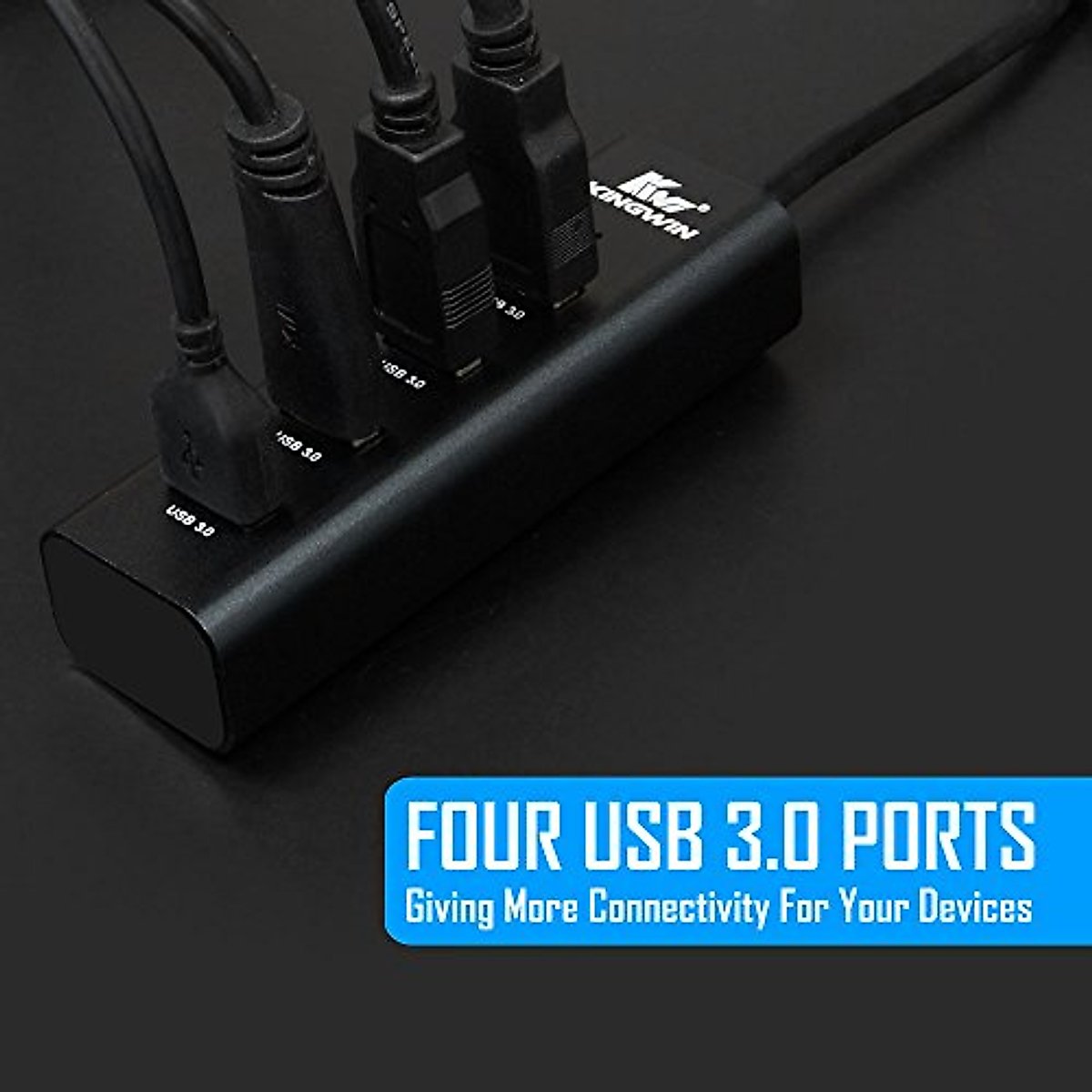 Kingwin USB Hub 4 Port USB 3.0 Data Hub Aluminum for Mobile SSD, MacBook, Mac Pro/Mini, iMac, Chromebook, Surface Pro, USB Flash Drives, Notebook PC, XPS, and More (KWZ-400-BK)