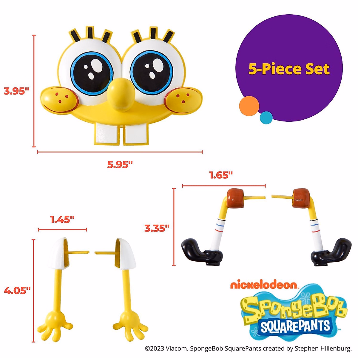 DecoSet® SpongeBob SquarePants™ Creations Cake Topper, 5-Piece Birthday Party Set with Eye-Popping Face and 2 Arms and 2 Legs