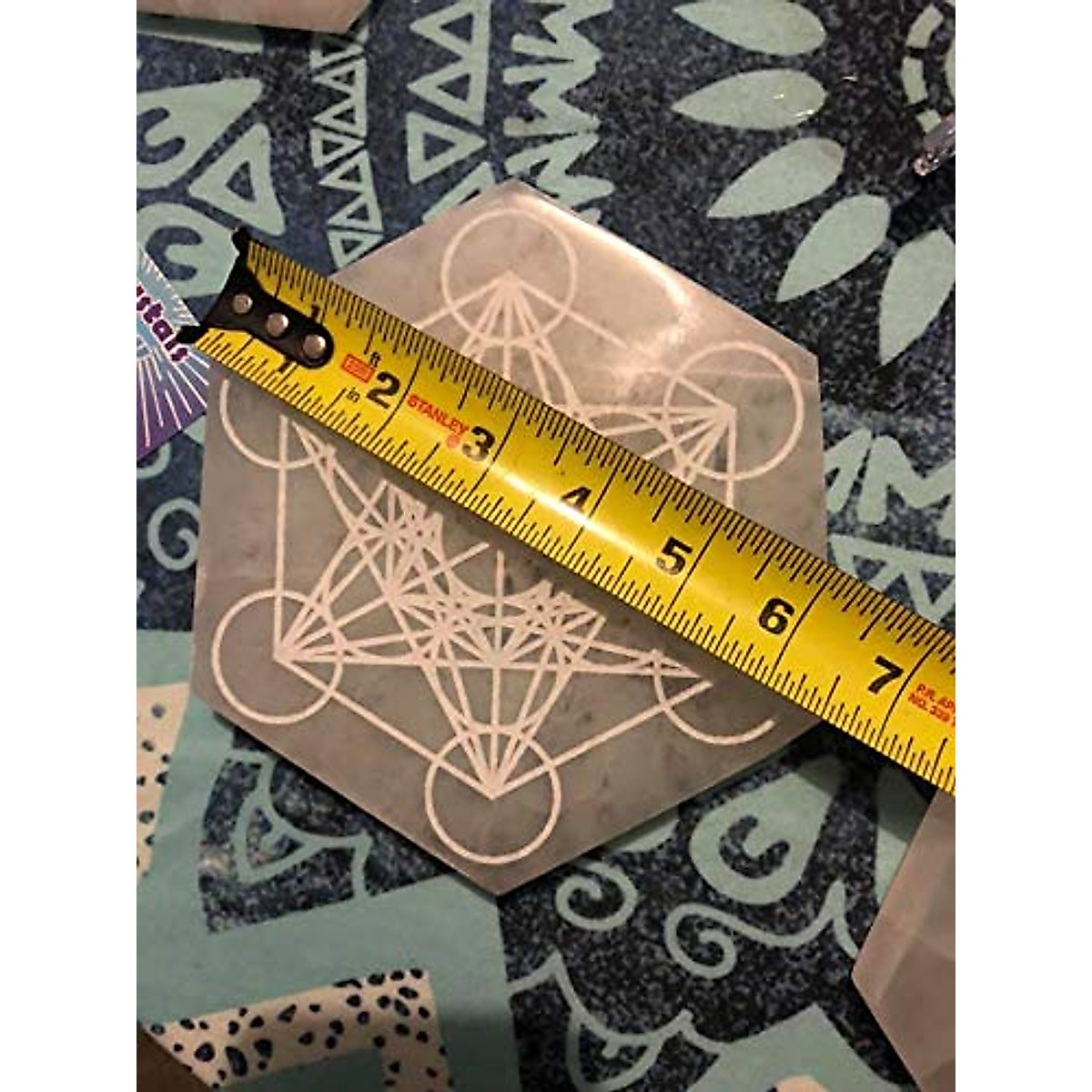 6" Hexagon Selenite Charging Plate, Metatrons Cube Grid, E1017, Sacred Geometry, Crystal Grid