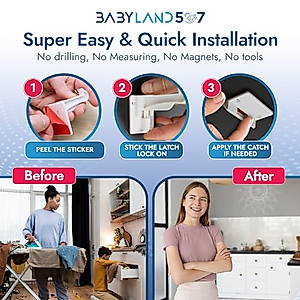 Invisible Drawer Safety Child Proof Cabinet Latches - 12Pack Drawer Locks Baby Proofing Cupboard Child Safety Latch with 2Pack Toddler Proofing Strap Locks - Easy to Install Baby Proof Cabinet Latches