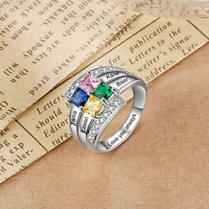 Zomodia Mothers Ring Personalized 4 Simulated Birthstones Engraved 4 Names Anniversary Promise Ring for Her Family Jewelry Gift for Grandma (9)