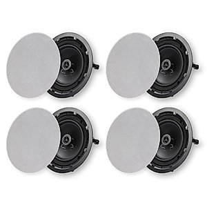 Micca 8" 2-Way in Ceiling or Wall Round Speakers, 4 Pack, 8 Inch Woofer, 9.75" Cutout Diameter, Low Profile Rimless Design, for Indoor Rooms or Covered Outdoor Porches, White, Paintable