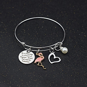Flamingo Bracelet Gift for Women Flamingo Jewelry Be A Flamingo in A Flock of Pigeons Bangle Bracelet Gift for Flamingo Lovers (Be a flamingo)