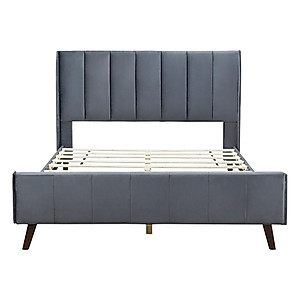 Prohon Upholstered Platform Bed with Tufted Headboard and Soft Wingback, Queen Size Bed Frame No Box Spring Needed, Velvet Bedframe w/Wood Slat Mattress Foundation, Gray