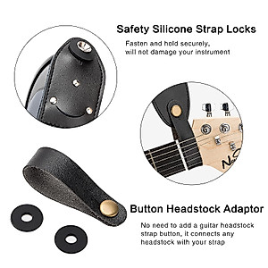Adjustable Guitar Strap for Electric/Acoustic Guitar/Bass, Includes 2 Picks + Strap Locks + Strap Button, Cotton Jacquard Embroidered Genuine leather Ends Guitar Straps with 1 Pick Holder, Rose