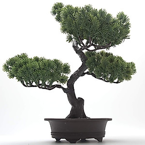 CHENGAI Artificial Plants Bonsai Potted Plants, Mini Simulation Pine Tree Potted Plant for Home Decoration Desktop Display Garden Decor