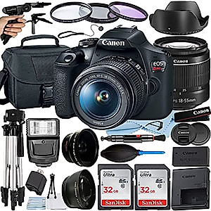 Canon EOS Rebel T7 DSLR Camera 24.1MP with EF-S 18-55mm Lens + A-Cell Accessory Bundle Includes: 2 Pack SanDisk 32GB Memory Card + Flash + Case + Much More (Renewed)