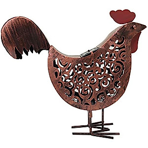 JFRISING Solar Metal Scroll Rooster Garden Sculpture, 3 D Rooster Statue Lantern Lights Table Outdoor Solar Light Art Decor & Ornament for Patio Courtyard for Harvest Thanksgiving Halloween Christmas