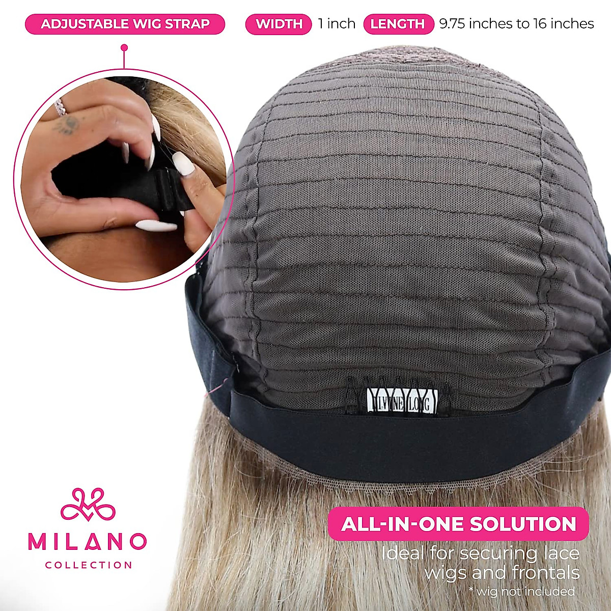 Milano Adjustable Elastic Wig Band with Hooks for Secure Fit & Comfort for Wigs and Lace Front Wigs - Wig Strap, Headband, & Wig Grip Accessories, Black