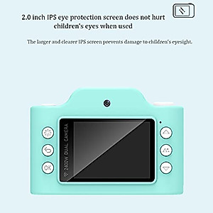 QSYY Children's Camera Toy 32 Million Pixels 1080P High-Definition Video Dual Lens, 2 Inch IPS Eye Protection Screen, 3-10 Year Old Girl Boy Digital Camera Gift, with 32GB SD Card,Green