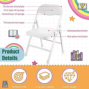Queekay Kids Folding Chairs with Padded Seats and Backrest Foldable Steel Frame Kids Foldable Chair for Children Toddler Study Indoor Classroom Desk Tables Event Banquet Wedding (White)
