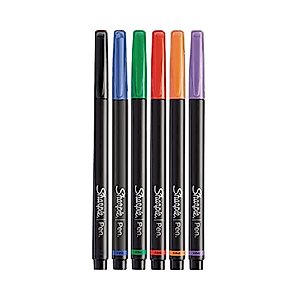 Sharpie 1751690 Plastic Point Stick Permanent Water Resistant Pen Assorted Fine 6/Pack