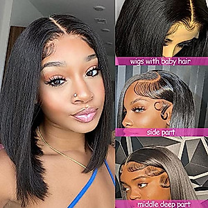 Karlami 12 Inch 13X6 Bob Wig Human Hair Frontal Lace Wig Glueless Wig 150% Density Straight Short Bob Wigs for Black Women Deep Side Part Bob Wig Transparent Lace Wig