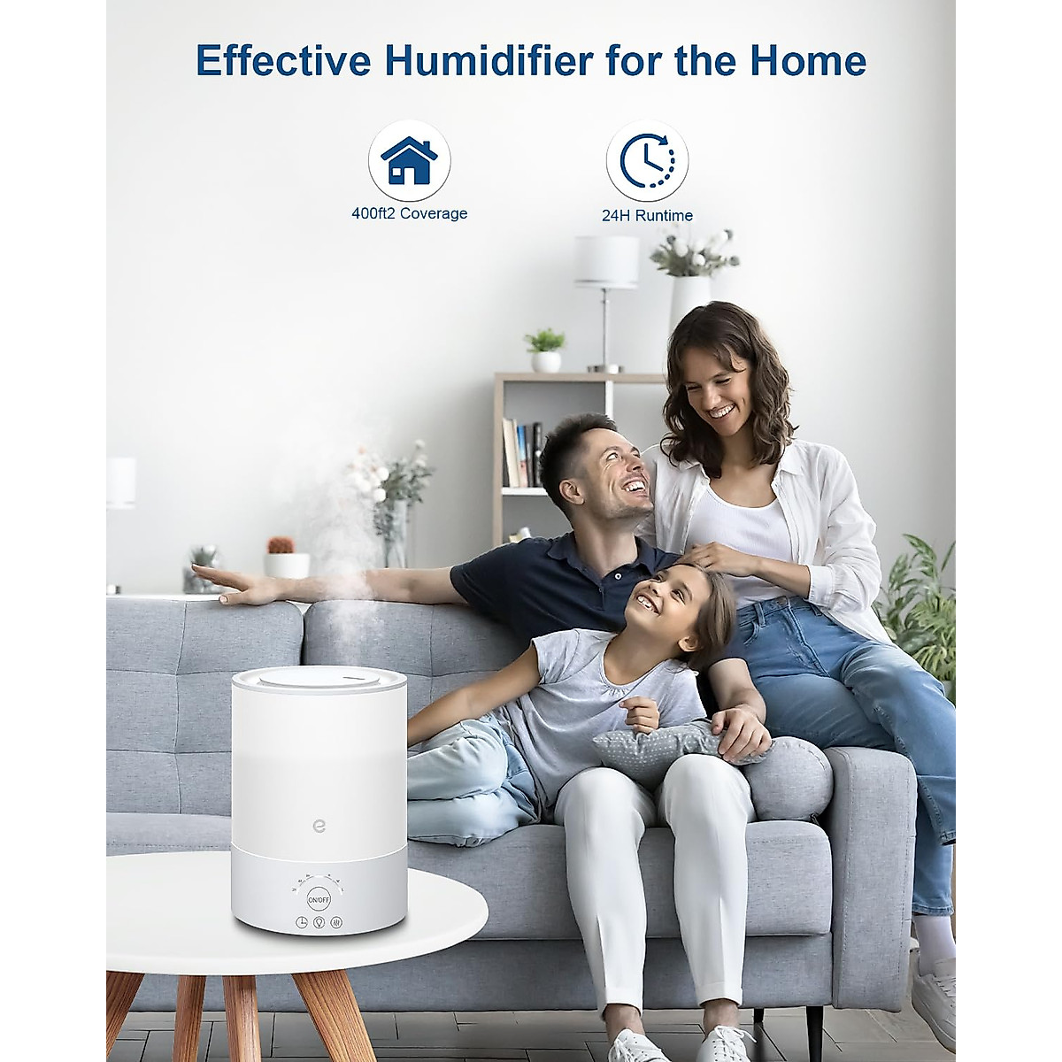 Esemoil Humidifiers for Bedroom, for Large Room, 2.5L Top Fill Cool Mist Humidifiers for Baby, Plants, Smart WiFi Air Humidifier with Diffuser and Nightlight, 28dB, 24H Long Runtime, Work with Alexa