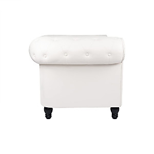 Naomi Home Emery Chesterfield Single Sofa Chair for Living Room, Mid Century Chair with Rolled Arms, Tufted Cushion, Solid Wooden Legs Reading Chairs for Bedroom Comfy Tool-free Assembly – White