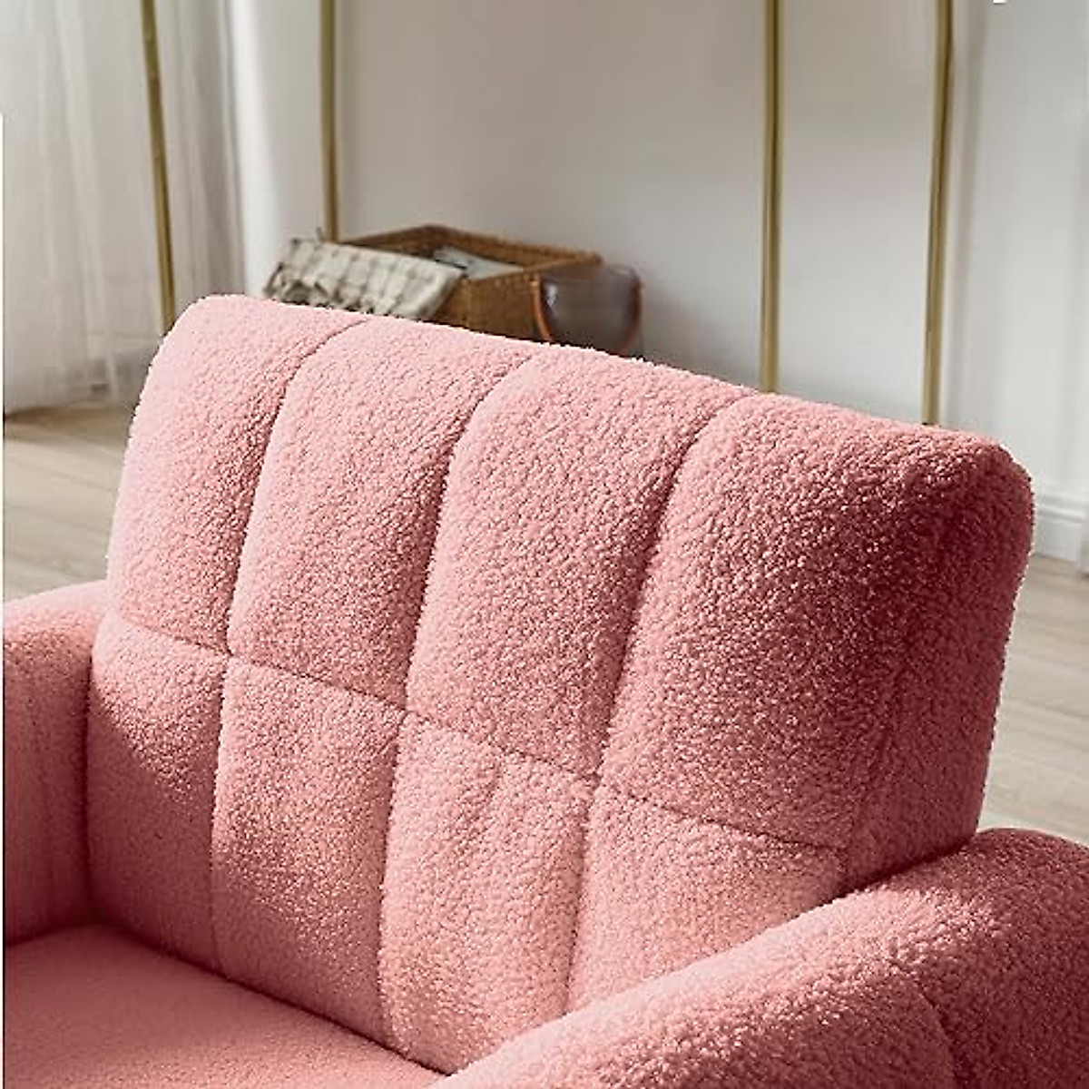 Penifun Teddy Accent Modern Side Gold Legs & Waist Pillow, Single Sofa Couch Armchair Reading Chairs for Living Waiting Room Bedroom Pink