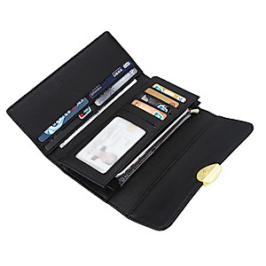 OYATON Clutch Wallets for Women, Soft Faux Leather Women Wallet with Phone Holder Zip Coin Pocket and Cute Leaf Shaped Snap Closure (Black)