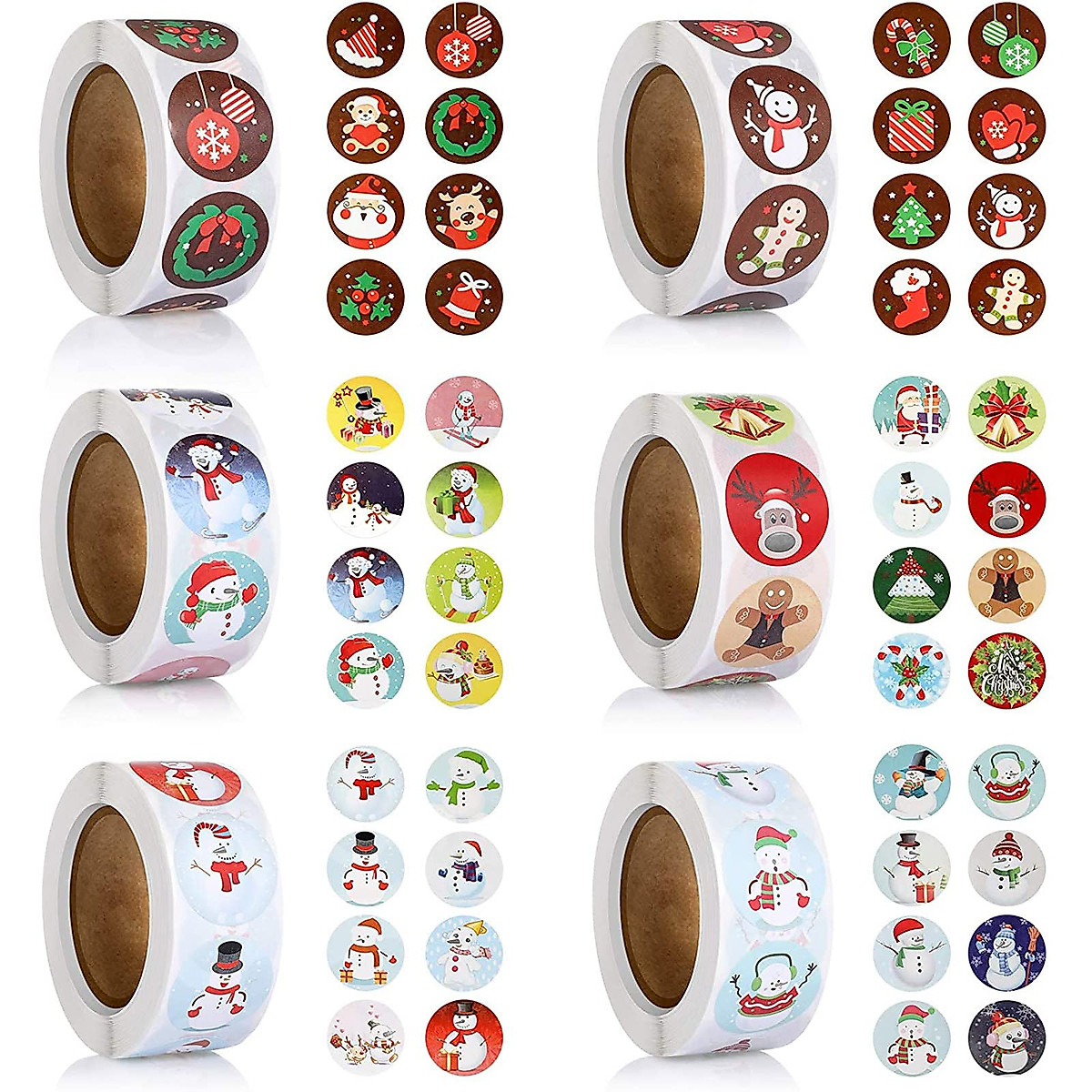 6 Rolls 3000 Pieces Christmas Stickers Round Adhesive Labels Xmas Decorative Stickers Christmas Stickers Labels Roll 1 Inch 48 Designs for Cards Envelopes Boxes