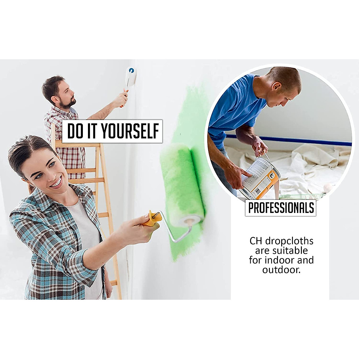 Canvas Painters Drop Cloth (Size 6 x 9 Feet - Pack of 2) - Pure Cotton Paint Drop Cloth for Painting, Curtains, Furniture & Floor Protection - All Purpose Thick Canvas tarp with Double Stitched Edges