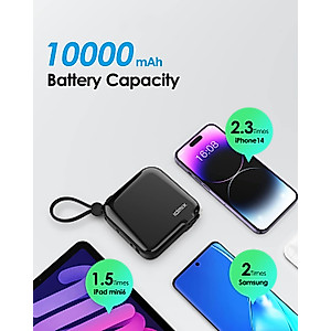 IDMIX Power Bank 10000mAh with MFI Cable, AC Foldable Portable Charger, 20W Fast Battery Pack with USB-A Output, USB-C Output, Compatible for iPhone16/15, Samsung S24, ipad, and More (Black)