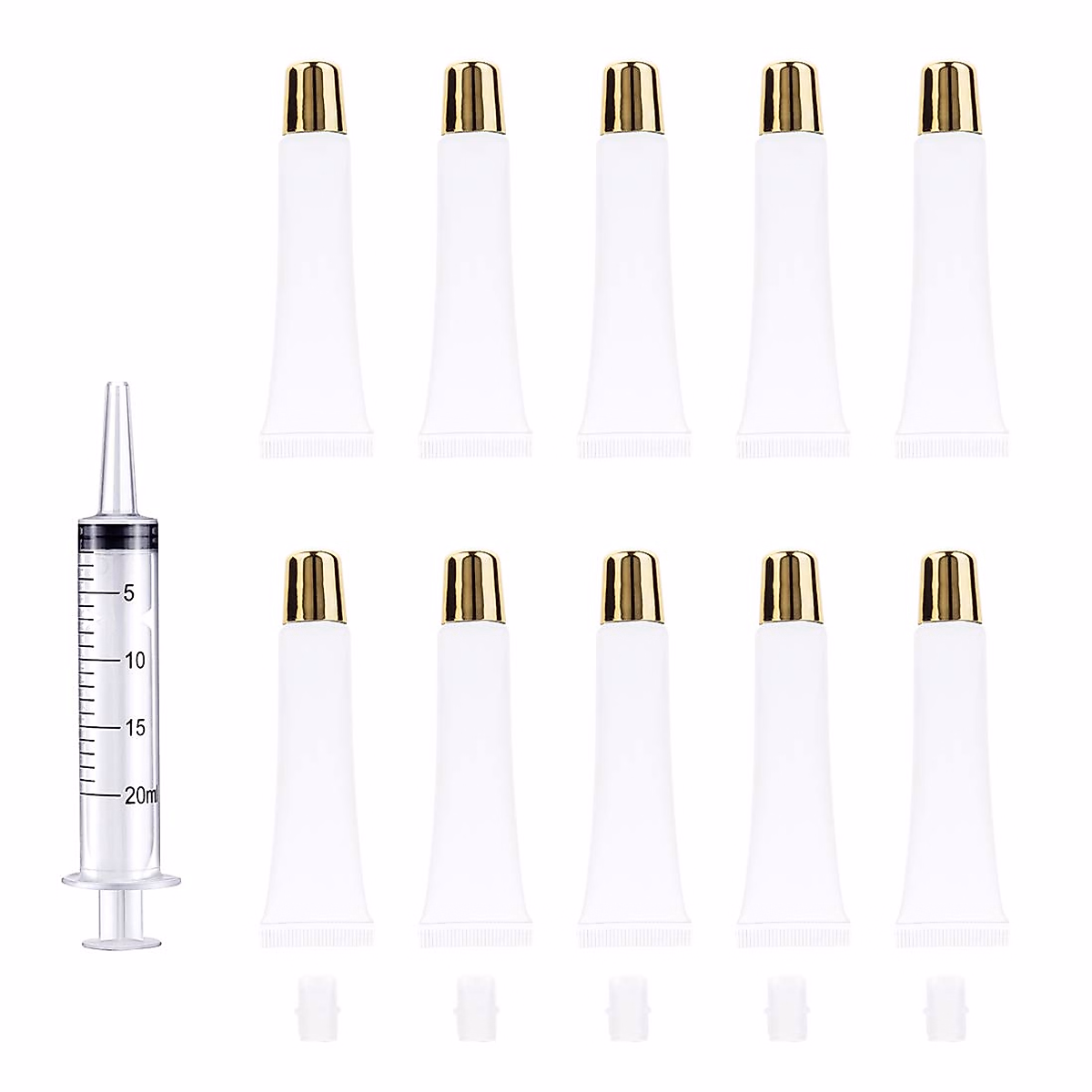 KCD 50Pcs Lip Gloss Tubes, 15ml Gold Top Lip Gloss Containers Empty, Refillable Soft Cosmetic Squeeze Tubes for DIY Lip Gloss Balm Cosmetic with Free Syringe (Gold)