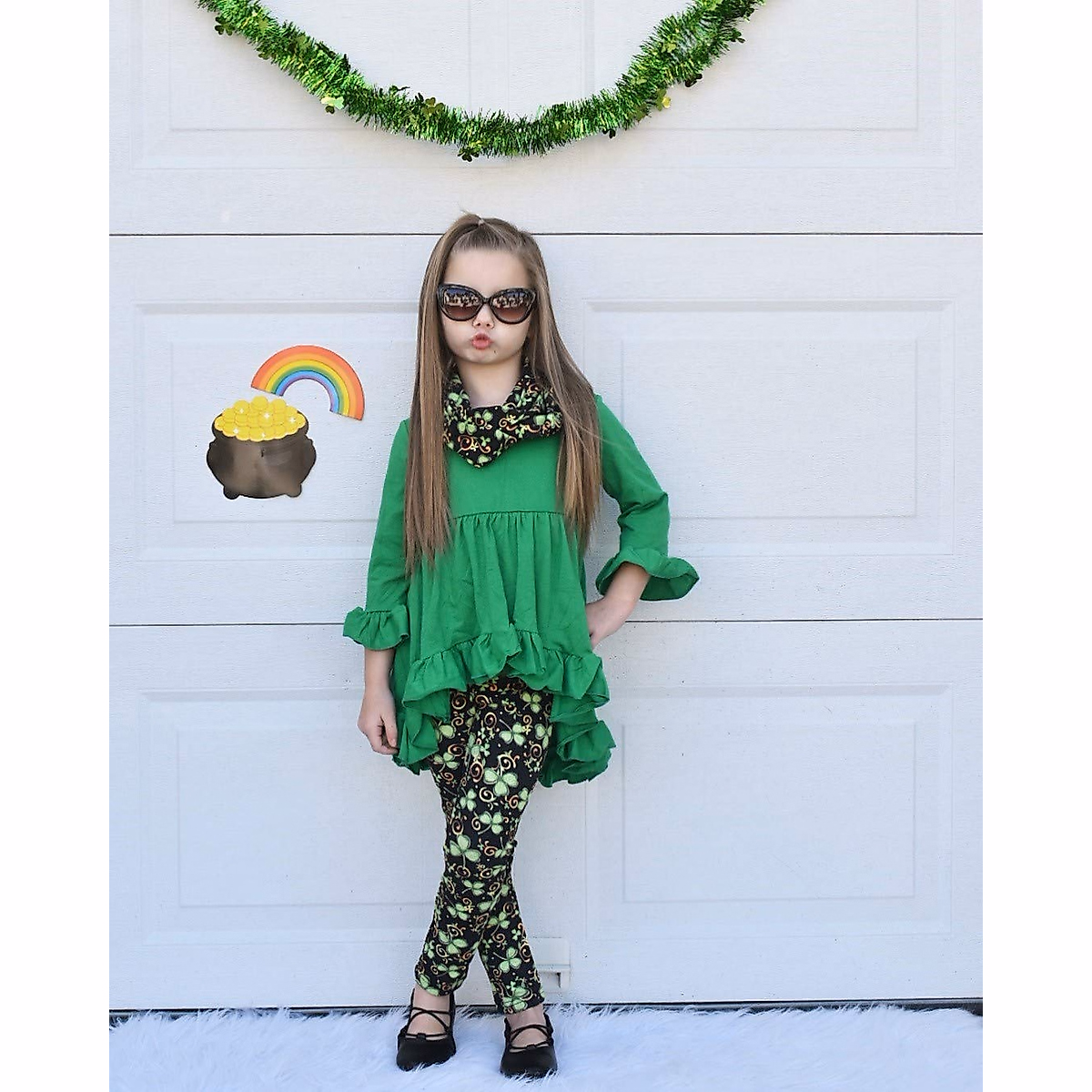 Unique Baby Girls St Patrick's Day Luck of the Irish Legging Set (10/5XL, Green)
