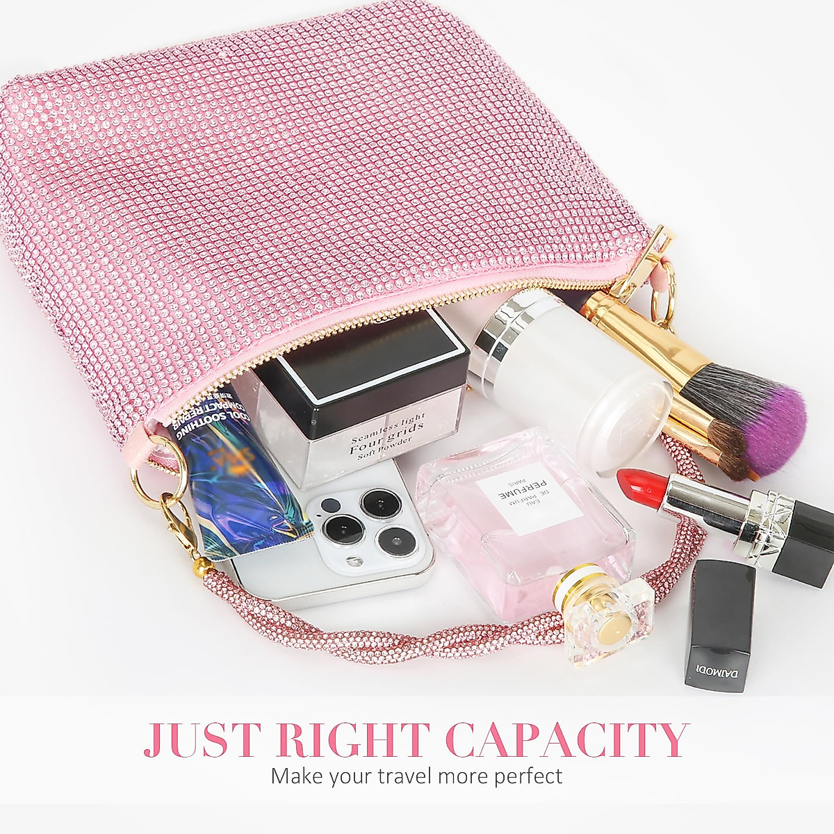 Afashor Fashion Womens Evening Bag Glitter Rhinestone Purse Shiny Clutch Handbag for Party Wedding Pink