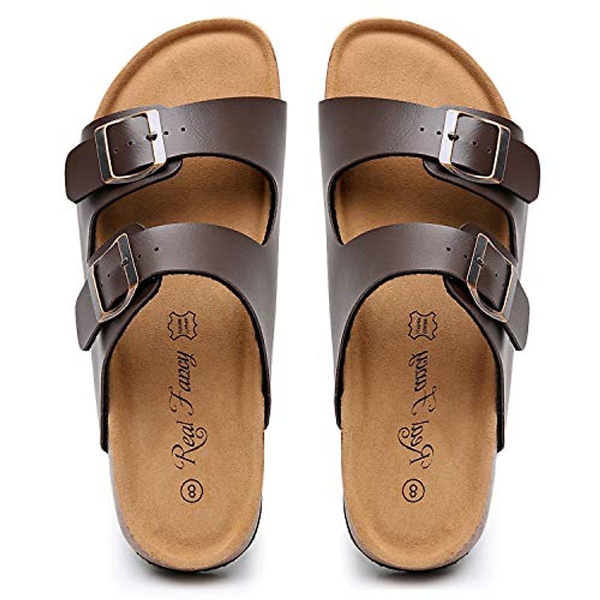Real Fancy Men's Cork Footbed Sandals with Two Adjustable Buckle Straps - Slip on Summer Slide Sandals for men, Arch Support (Size 7)
