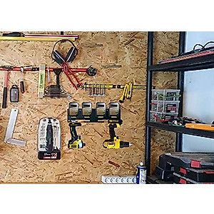 Battery Rack Compatible DeWalt 20V Battery Holder, Mount 4 Slot Bulk Battery Garage Tool, Dewallt 20v Tools, Wall Display Hook Holder (1-1 Aluminum, Black)