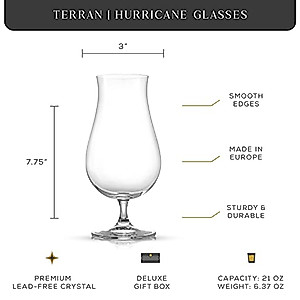 JoyJolt Terran Pina Colada Glasses - Premium Hurricane Cocktail Glasses Made in Europe - 17-Ounce l Crystal Drinking Set - Set of 4 Hurricane Glasses Cocktail Set, ideal for Refreshing Cocktails