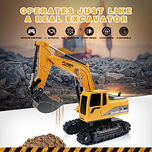 ID Gerilla Remote Control Excavator Toy, RC Construction - Metal Shovel Digger Vehicles with Lights Sounds and 680° Rotation Digging Sand, Christmas Birthday Present for Aged 3 4 5 6-10 + Year Old