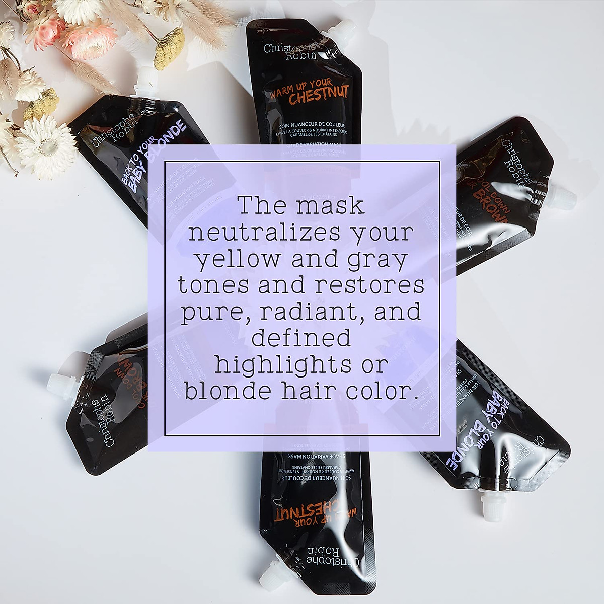 Christophe Robin Shade Variation Mask - Baby Blonde - Purple Hair Treatment for Neutralizing Brassy and Yellow Tones - Travel Size, 2.53 fl. oz