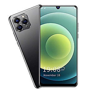 Vbestlife IP12 PRO Unlocked Android Smartphone,6.26in Waterdrop Full Screen Dual SIM Cell Phone,Ultra Thin Mobile Phone Supports Face Fingerprint Unlocking,Quad Core CPU,Triple Rear Camera Black