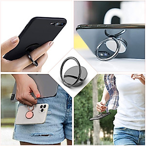 Cell Phone Ring Holder Finger Stand Elegant Ring Phone Holder with 360° Rotation Phone Rings for Back of Phone Compatible with iPhone Kickstand, Pop Socket (Black)
