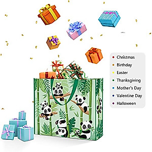 NymphFable 5 Pack Reusable Shopping Bags Panda Bamboo Grocery Bags Waterproof Tote Bag Gift Bags 50LBS