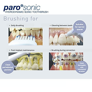 Paro Sonic Electric Toothbrush Hydro Dynamic Effect. Sensitive hydrodynamic Electric Toothbrush Help Cleaning Efficiency. up to 80,000 MOV/Min Comes with Travel Bag and interdental Brushes