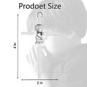 Christmas Gifts for Boy,Baby Baptism Wall Cross, Silver Blessing Christening Crosses, Baptismal Gifts from Godparents, First Holy Communion, Birthday, Baby Shower, White Display Box 4 Inch