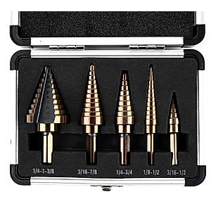 Yesland 5pcs Hss Cobalt, Multiple Hole 50 Sizes High Speed Metal Step Drill Bit Set with Aluminum Case